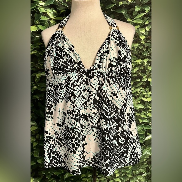 Elle | Swim | Elle Halter Top Swim Suit Black White Teal Padded Low ...